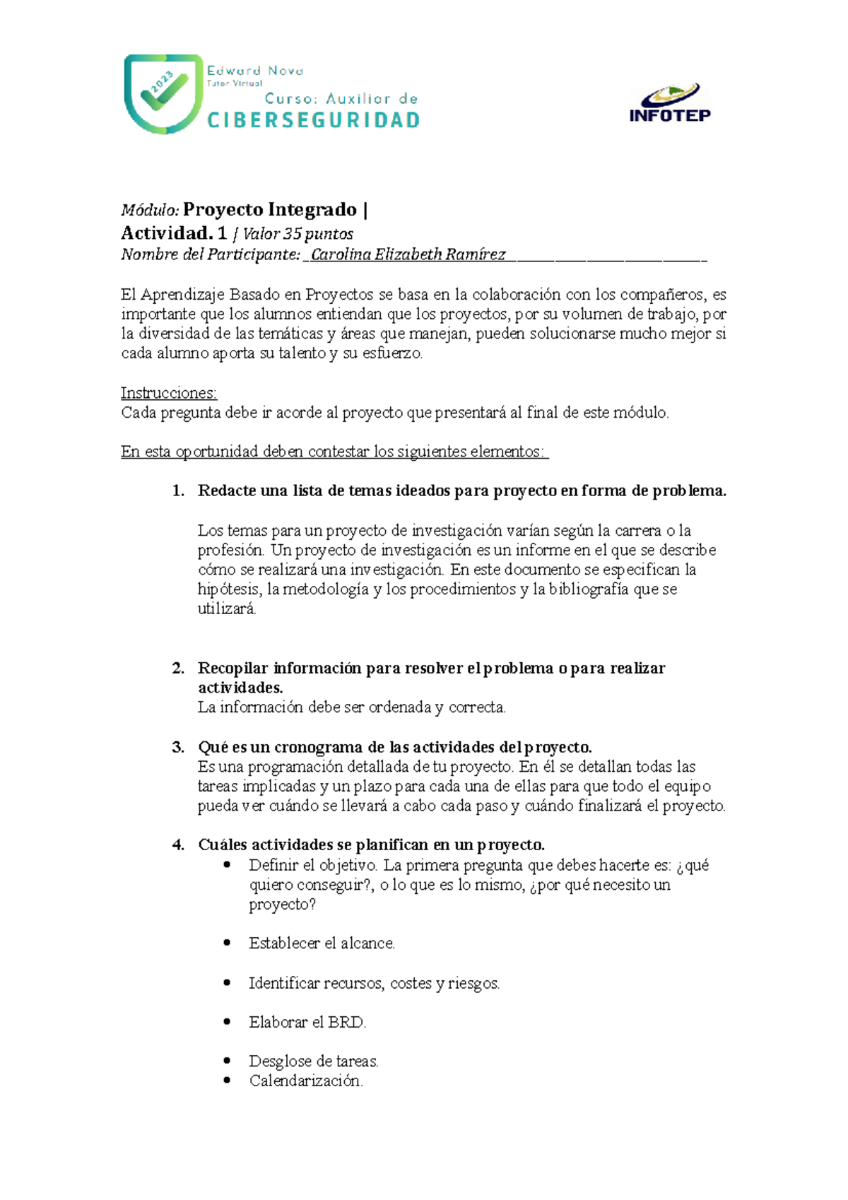 Actividad 1 Proyecto Integrado - Módulo: Proyecto Integrado | Actividad ...
