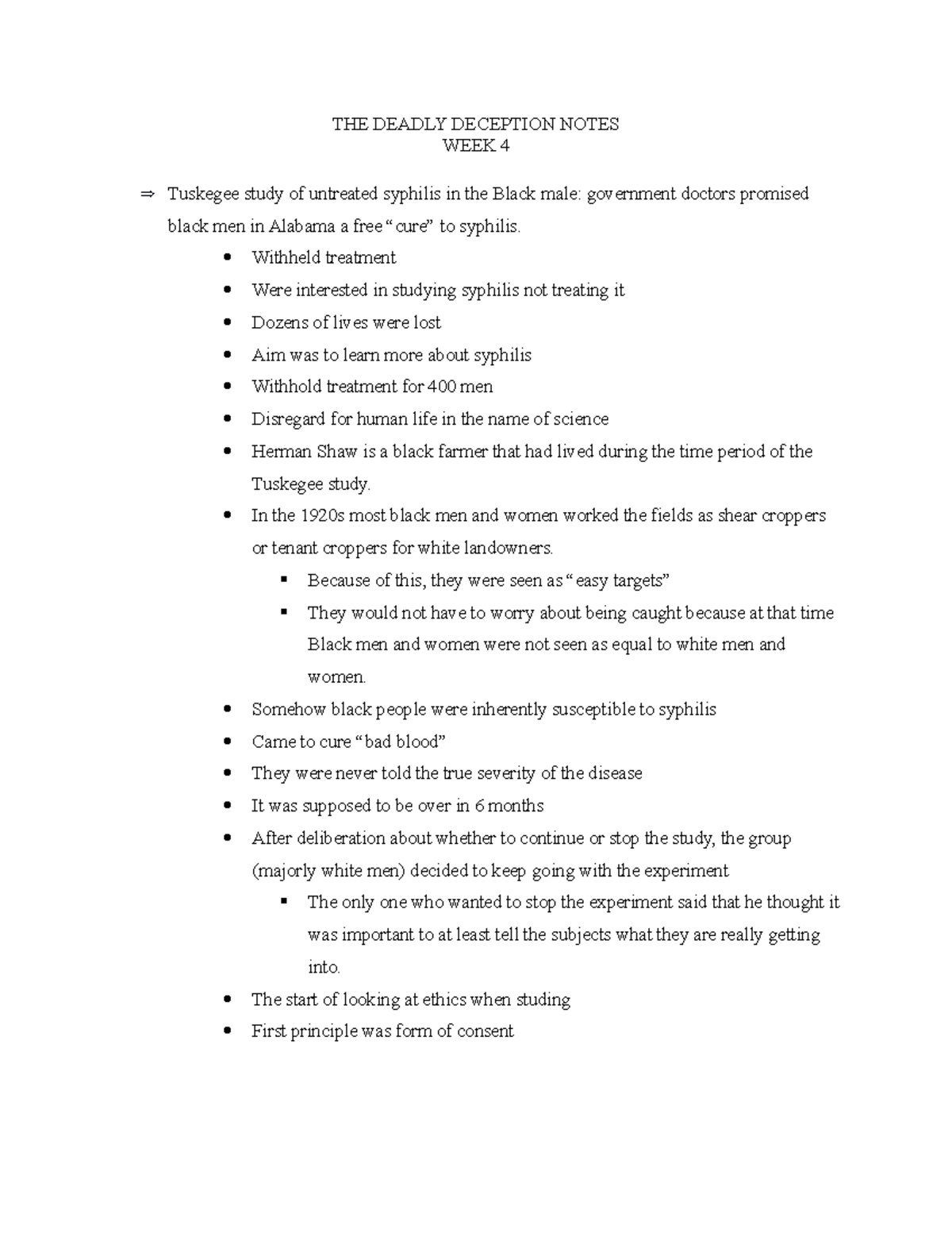 THE Deadly Deception Notes - THE DEADLY DECEPTION NOTES WEEK 4 Tuskegee ...