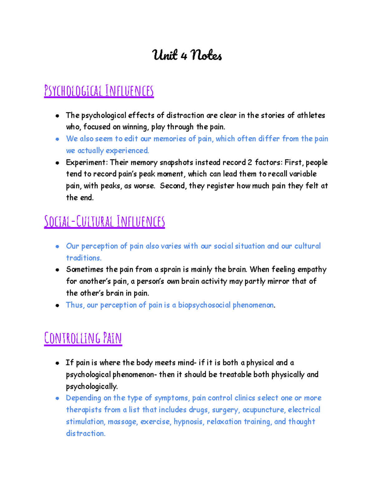 Unit 4 Notes AP Psych - Uni 4 Note Psychological Inüuences The ...