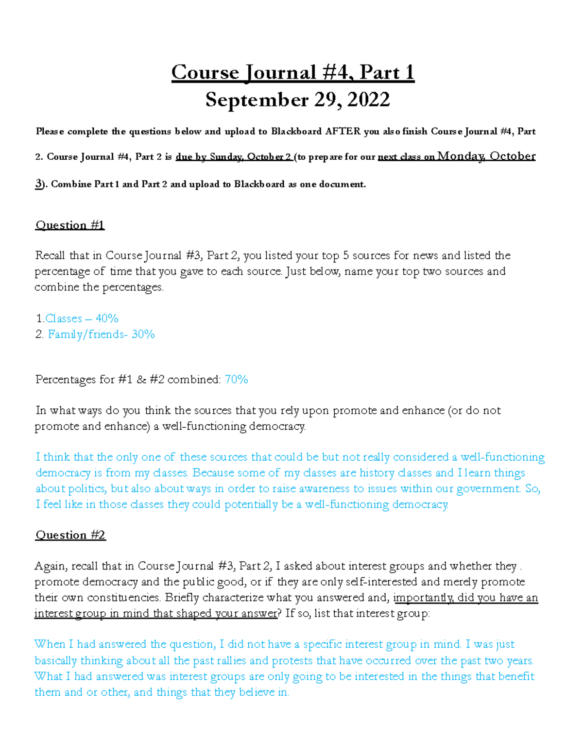 Course Journal #4, Part 1 - Course Journal #4, Part 1 September 29 ...