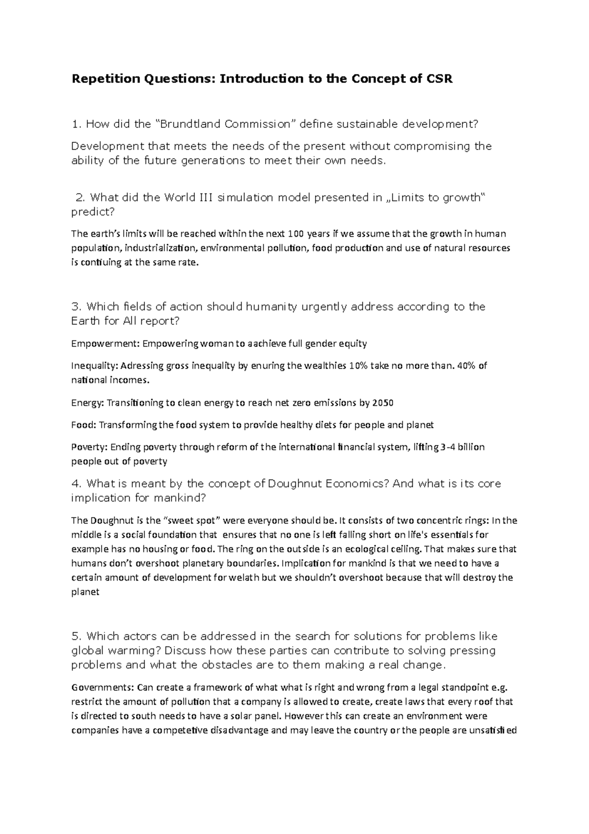 CSR Repetition questions 1-4 - Repetition Questions: Introduction to ...