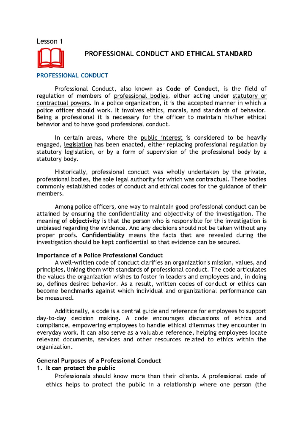 Professional Conduct and Ethical Standards - BS Criminology - Studocu