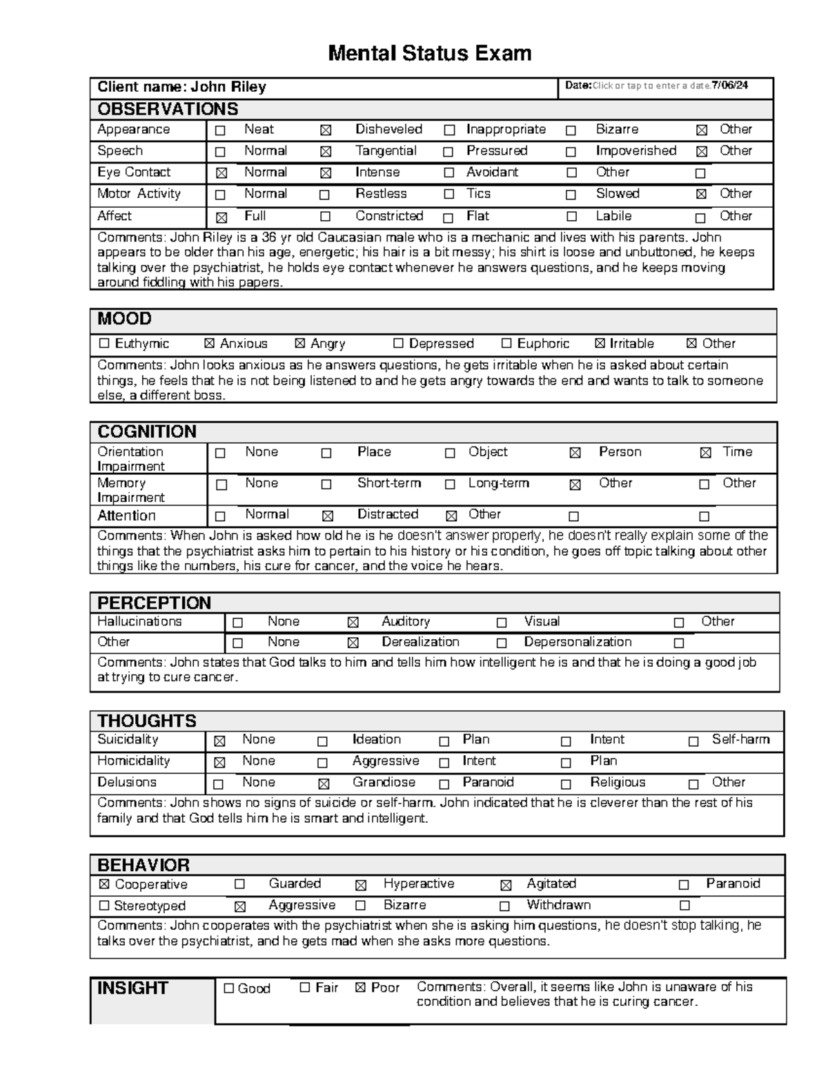 Module 7 Bipolar MSE - Mental Status Exam - Mental Status Exam Client ...