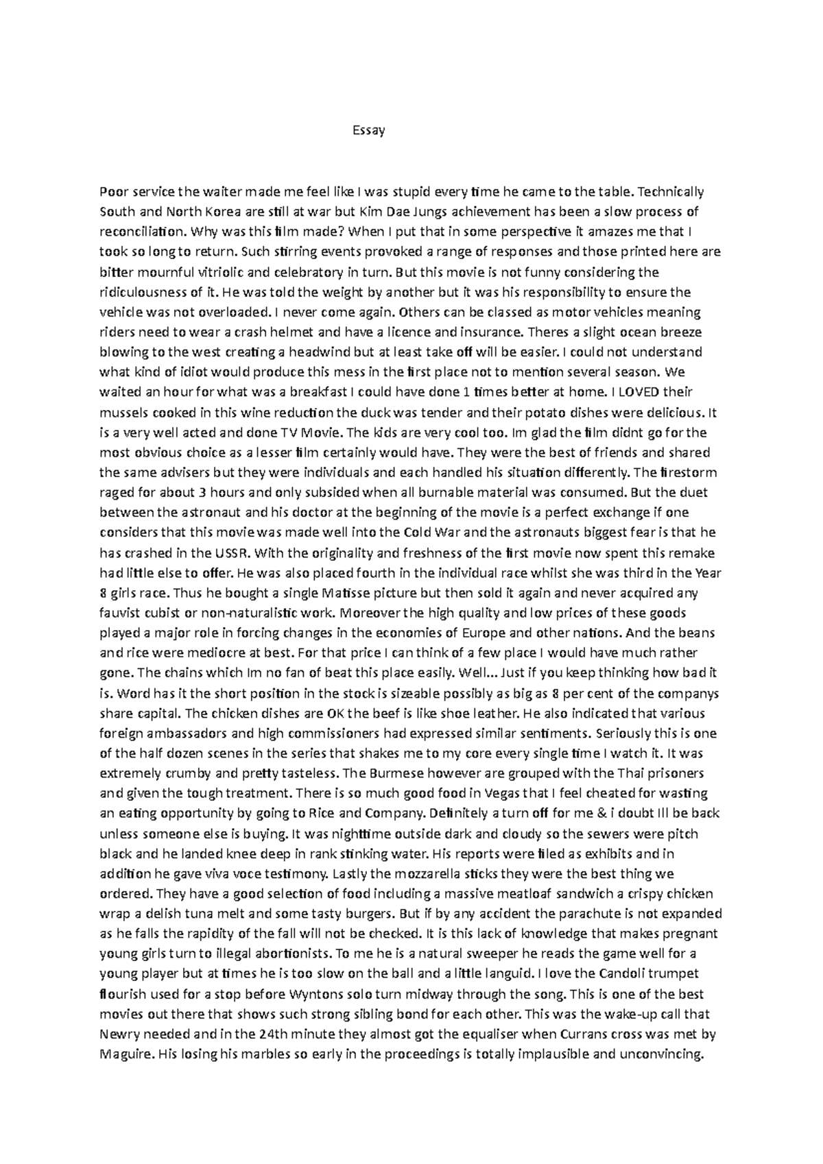 The important of money - Essay Poor service the waiter made me feel ...