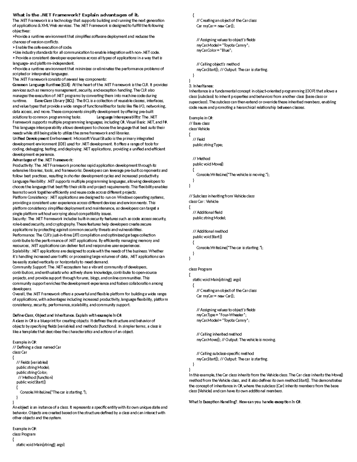 Elective - aaa - What is the .NET Framework? Explain advantages of it. The .NET Framework is a ...