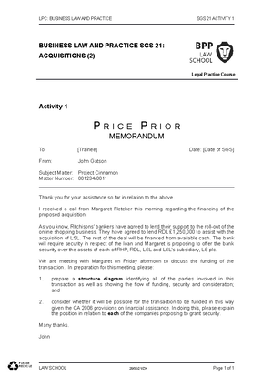 BLP Sample Paper I 2021-22 - LPC:BUSINESS LAW & PRACTICE SAMPLE PAPER I ...