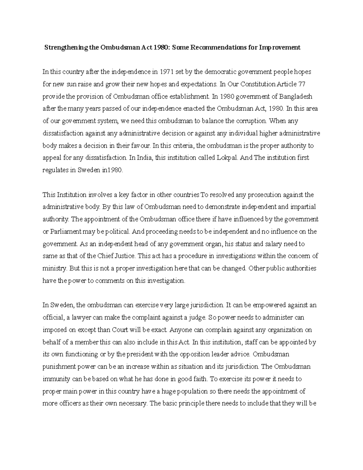Strengthening the Ombudsman Act 1980 Final Assignment - Strengthening ...