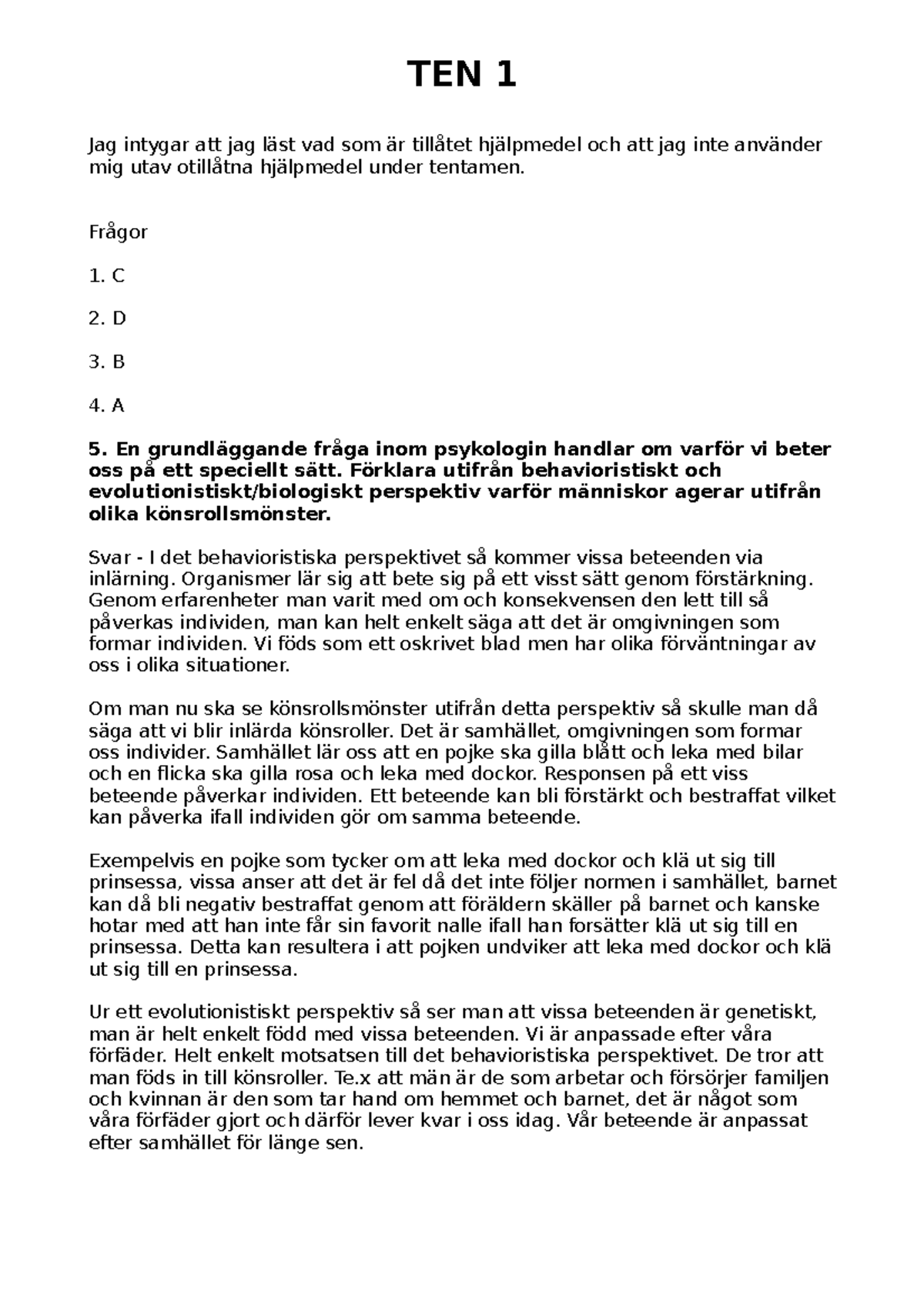 TEN 1 - grgrg - Jag intygar att jag läst vad som är tillåtet hjälpmedel ...