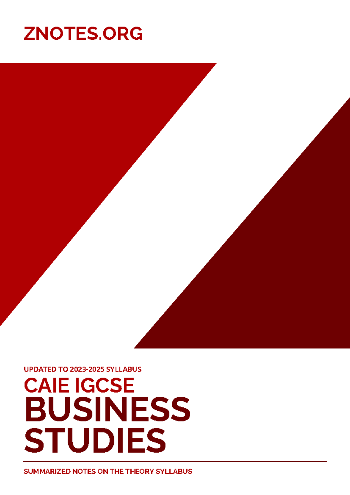 Caie igcse business studies 0450 theory v1 - ZNOTES SUMMARIZED NOTES ON ...