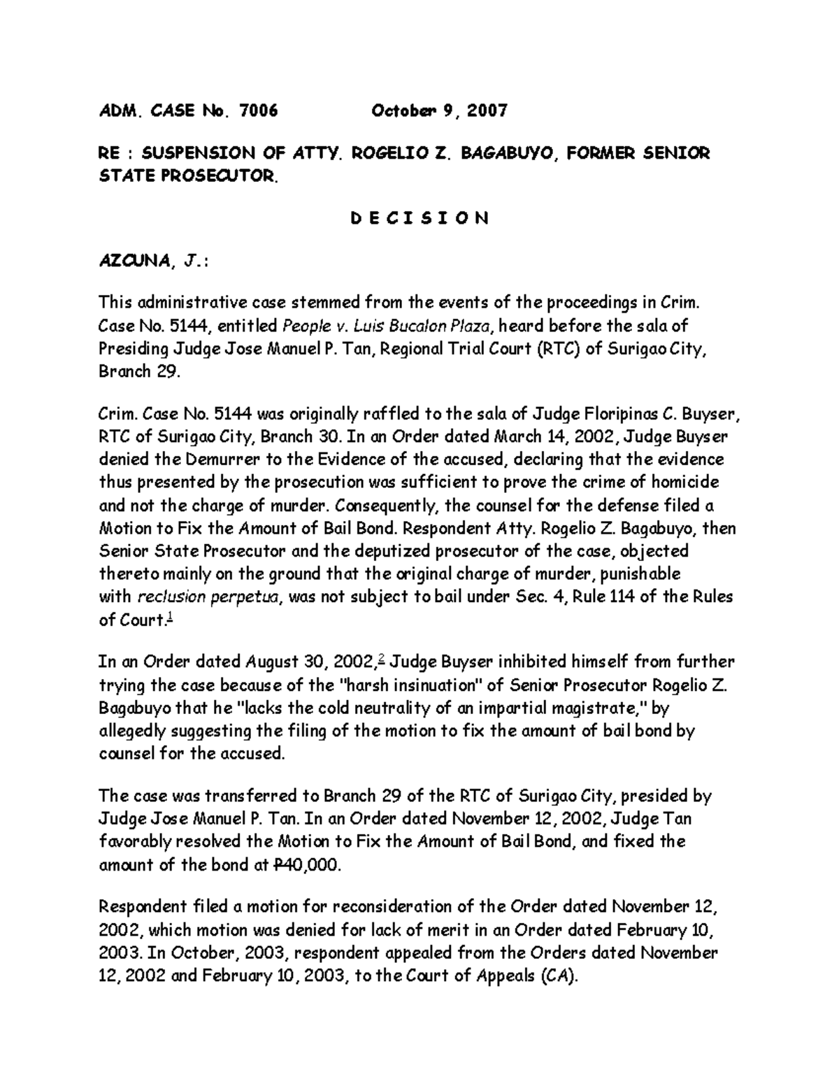 Cases Legal Ethics - notes - ADM. CASE No. 7006 October 9, 2007 RE ...