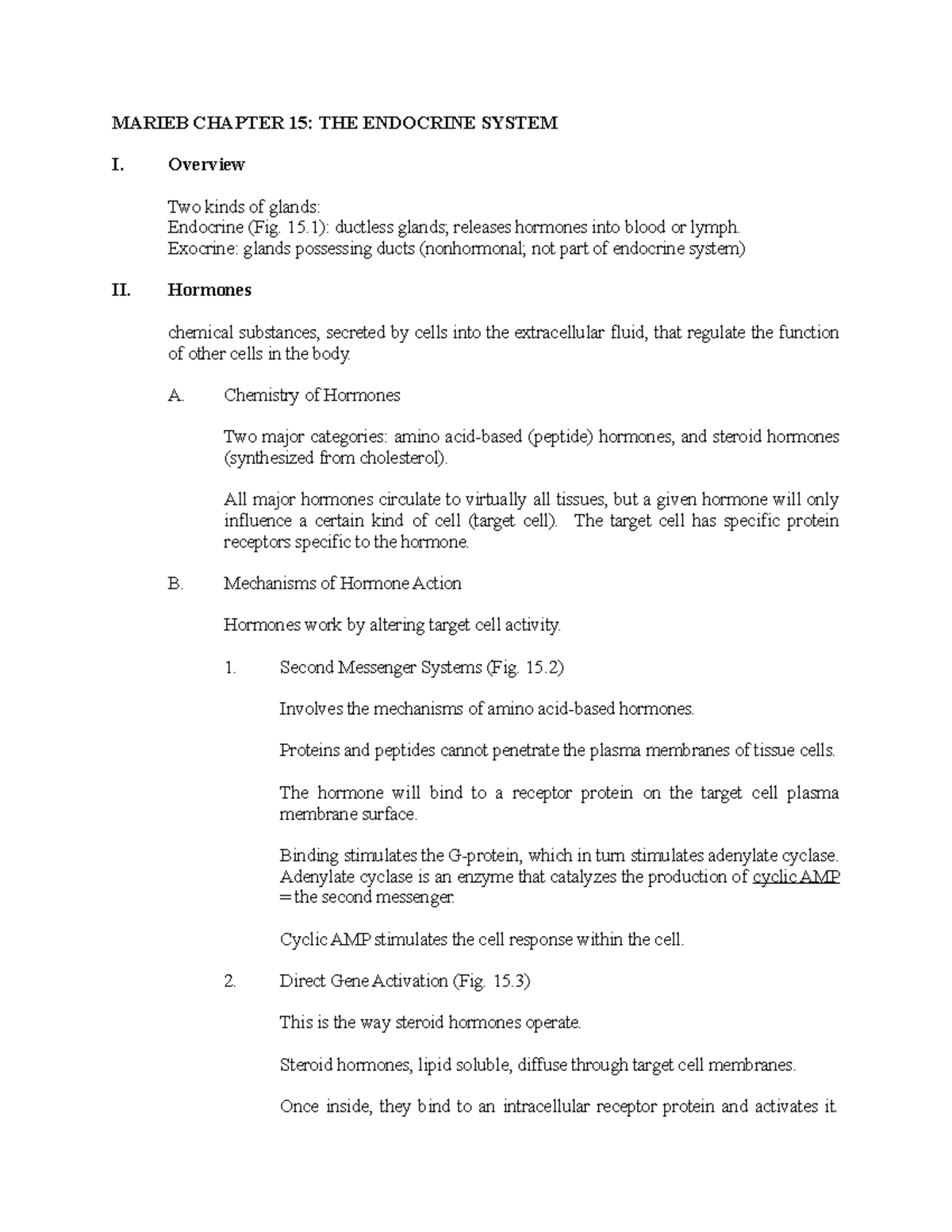 B2301-15 - notes for exam 2 - MARIEB CHAPTER 15: THE ENDOCRINE SYSTEM I ...