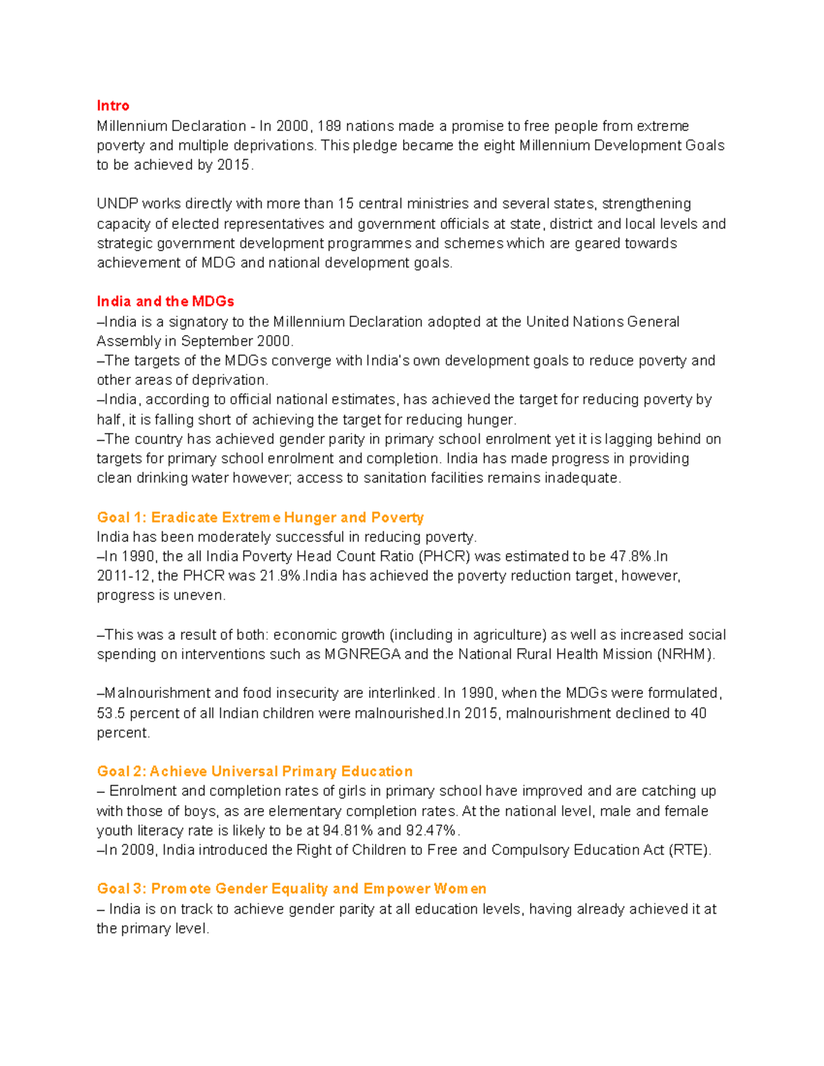 MDG and India - Millennium Development goal - Intro Millennium ...