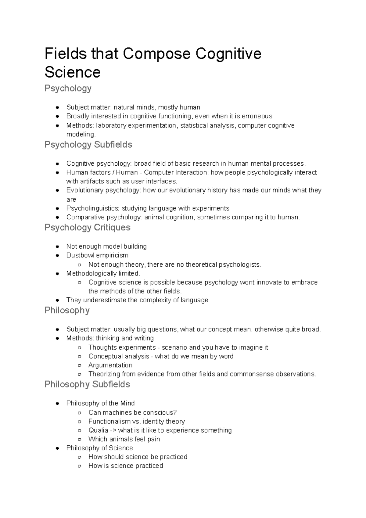 Cgsc 1001 Fields That Compose Cognitive Science Fields That Compose Cognitive Science 