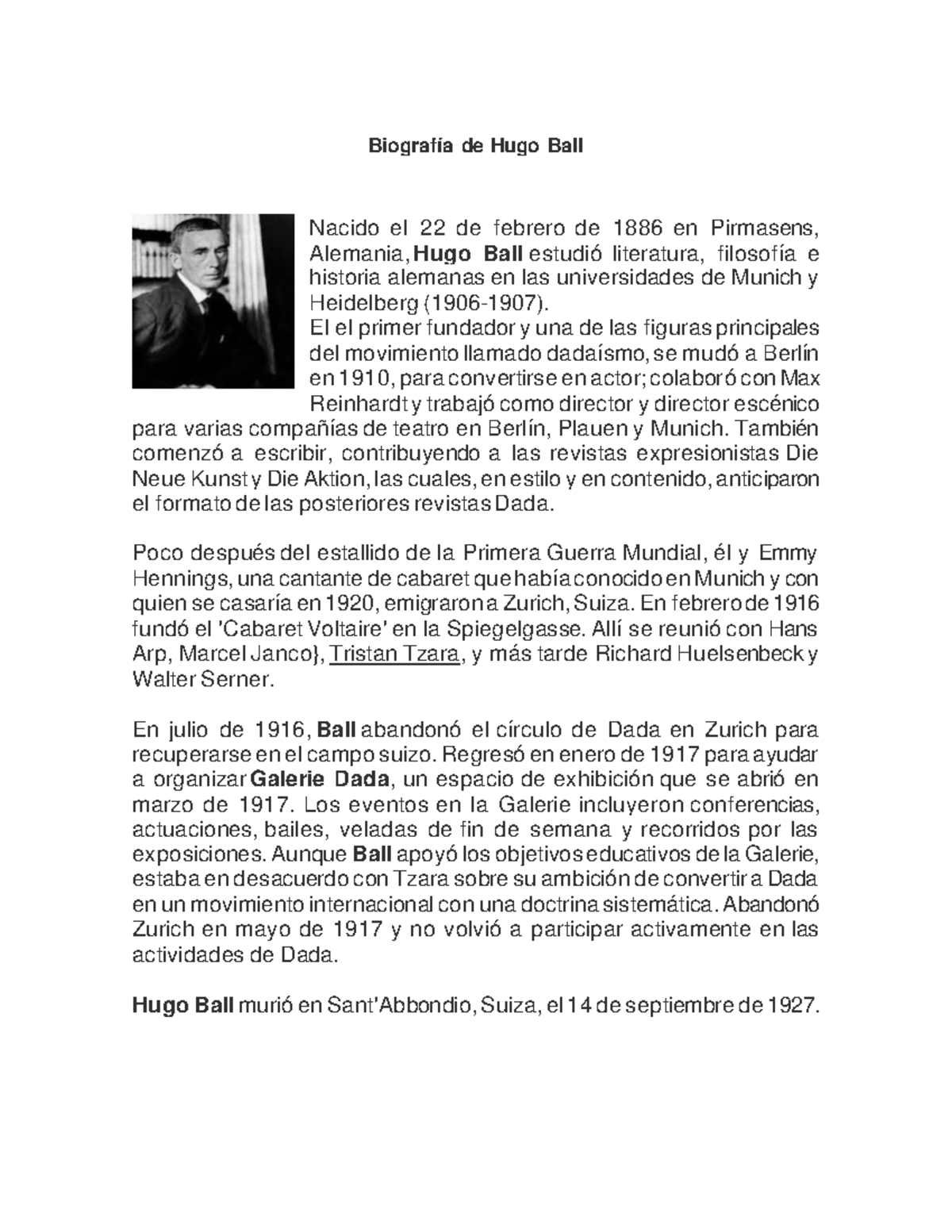 Biografía de Hugo Ball - Datos importantes sobre la vida de - Biografía ...