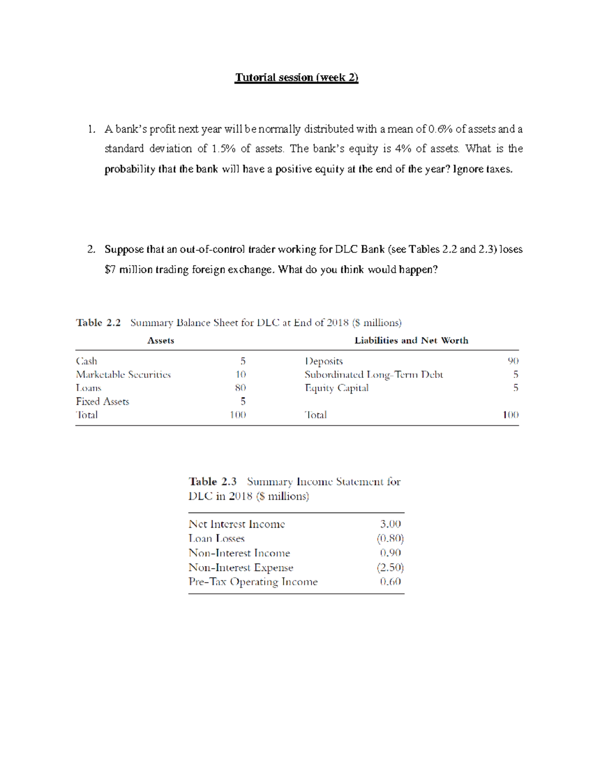 Tutorial session w2 (with solution) - Tutorial session (week 2) A bank’s profit next year will ...