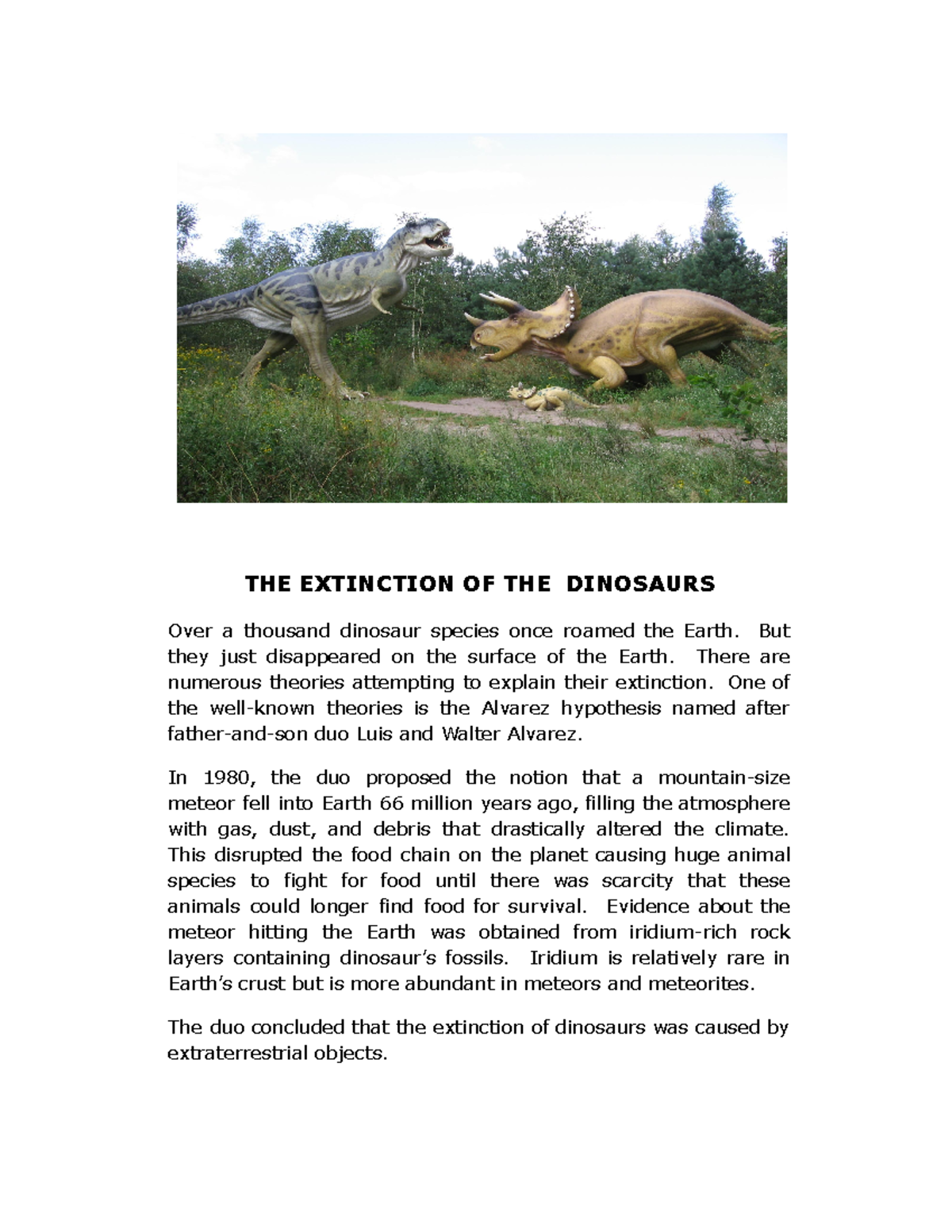 The Extinction of the Dinosaurs (Outline) - THE EXTINCTION OF THE ...