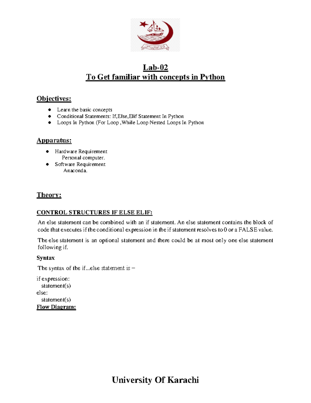 Lab-2 - Lab- To Get familiar with concepts in Python Objectives: Learn the basic concepts - Studocu
