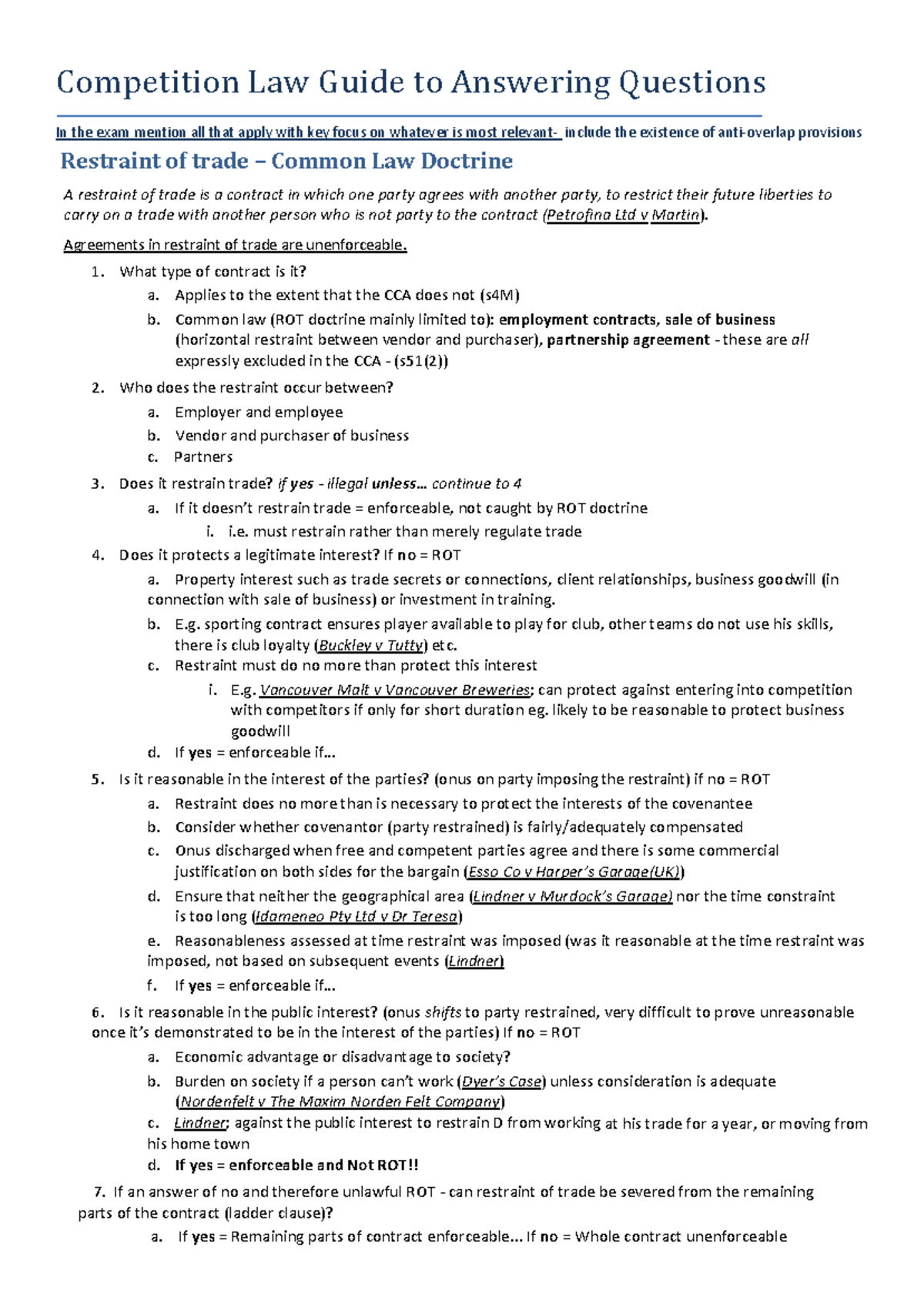 Competition Law - Competiton law guide to answering questions ...