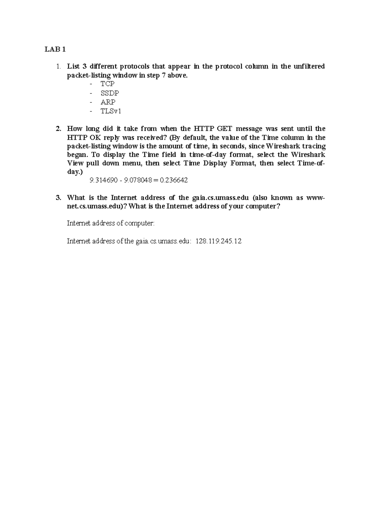 Netfun Lab 1 Week 1 Tutorial Lab 1 List 3 Different Protocols That Appear In The Protocol