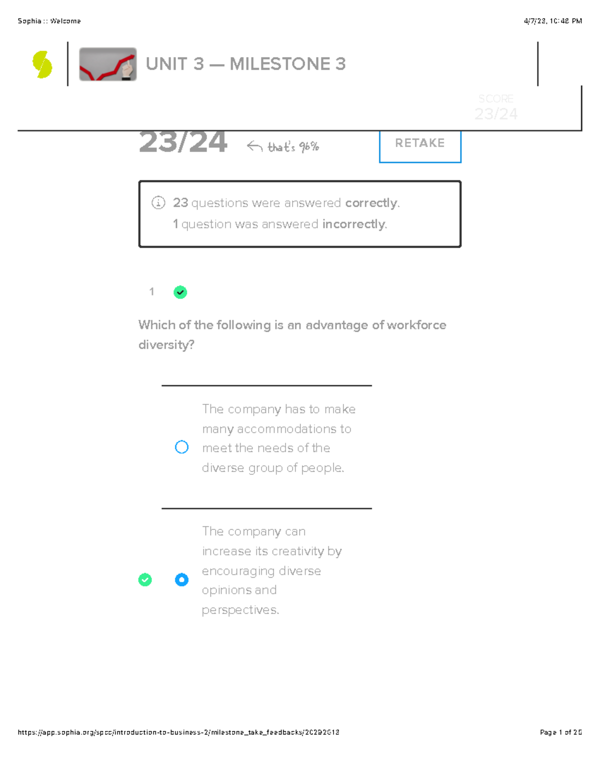 Minestone 3 OL110 - milestone - 1 23/24 that's 96% RETAKE 23 questions ...