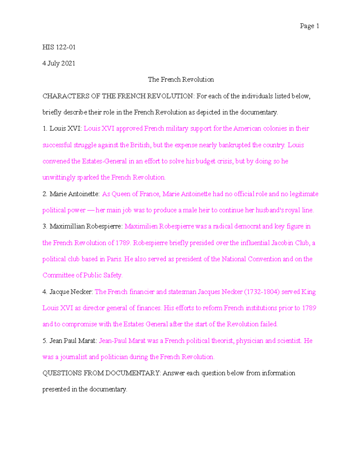 Module 3 Assignment 1 - Page 1 HIS 122- 4 July 2021 The French ...