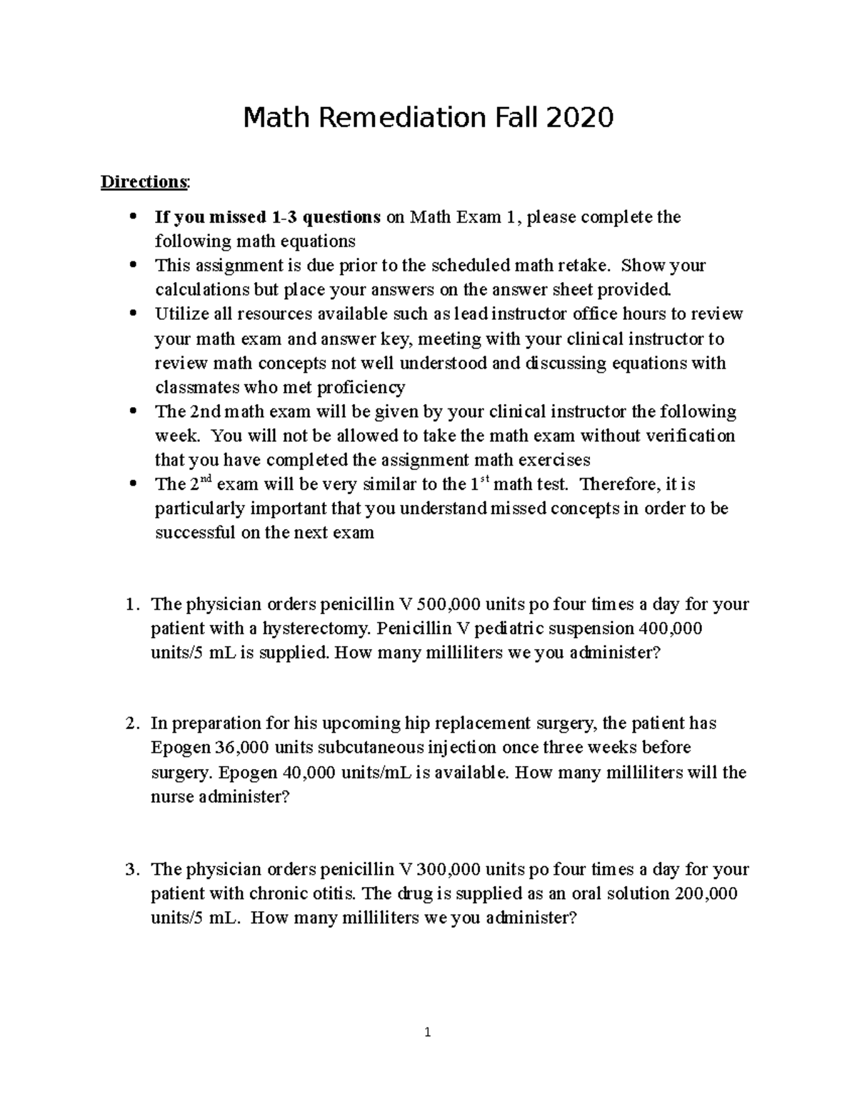 Math Remediation Fall 2020 (1-3 questions missed) - Math Remediation ...