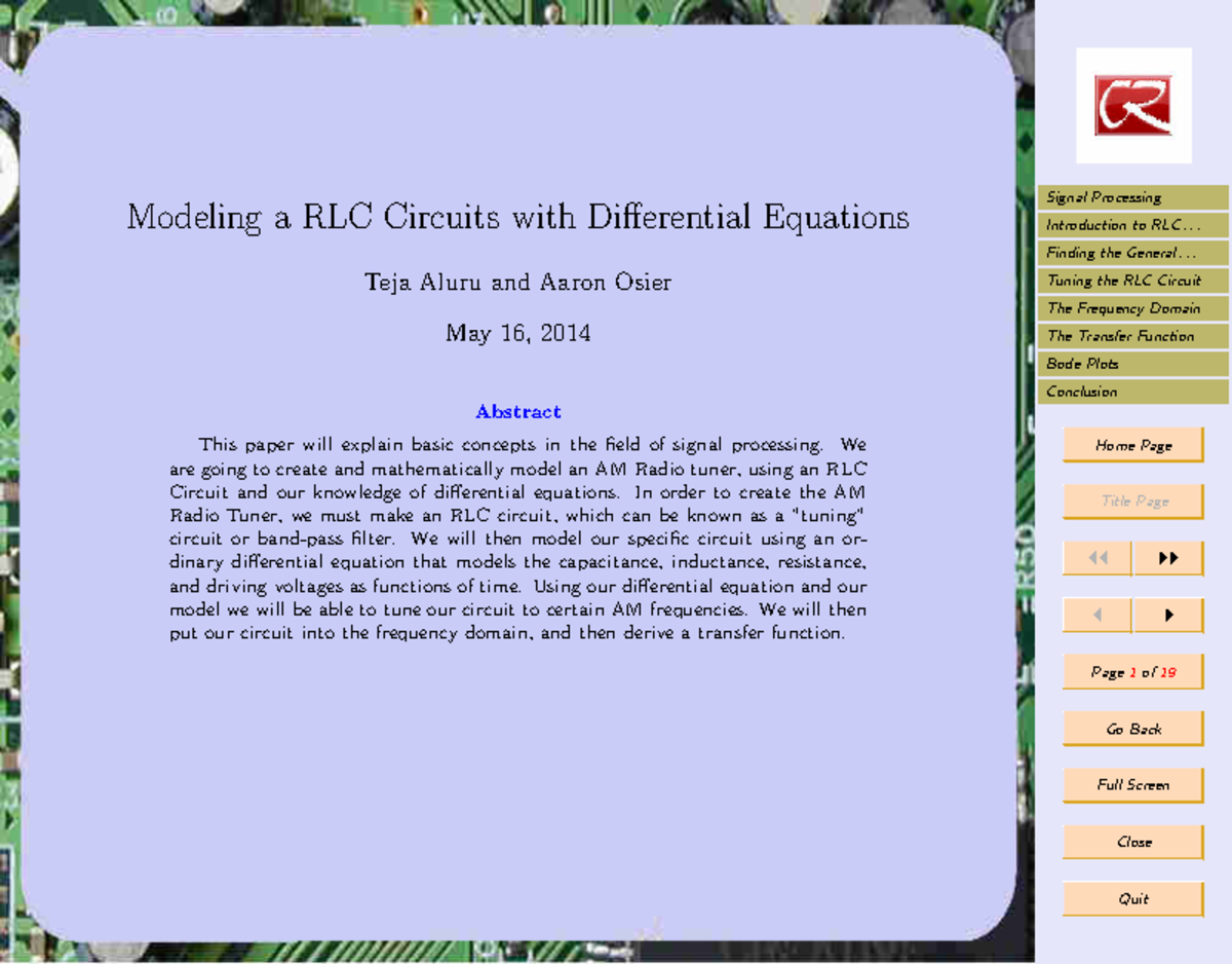ODE model of RLC circuit - Signal Processing Introduction to RLC ...