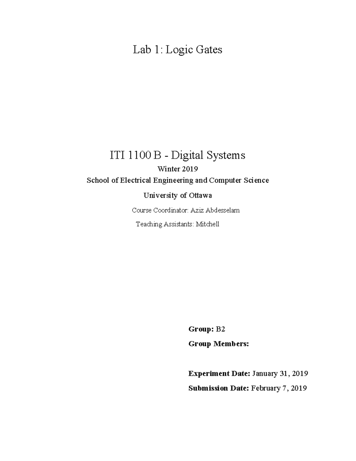 Lab Report - ITI1100 - Abc - Lab 1: Logic Gates ITI 1100 B - Digital ...
