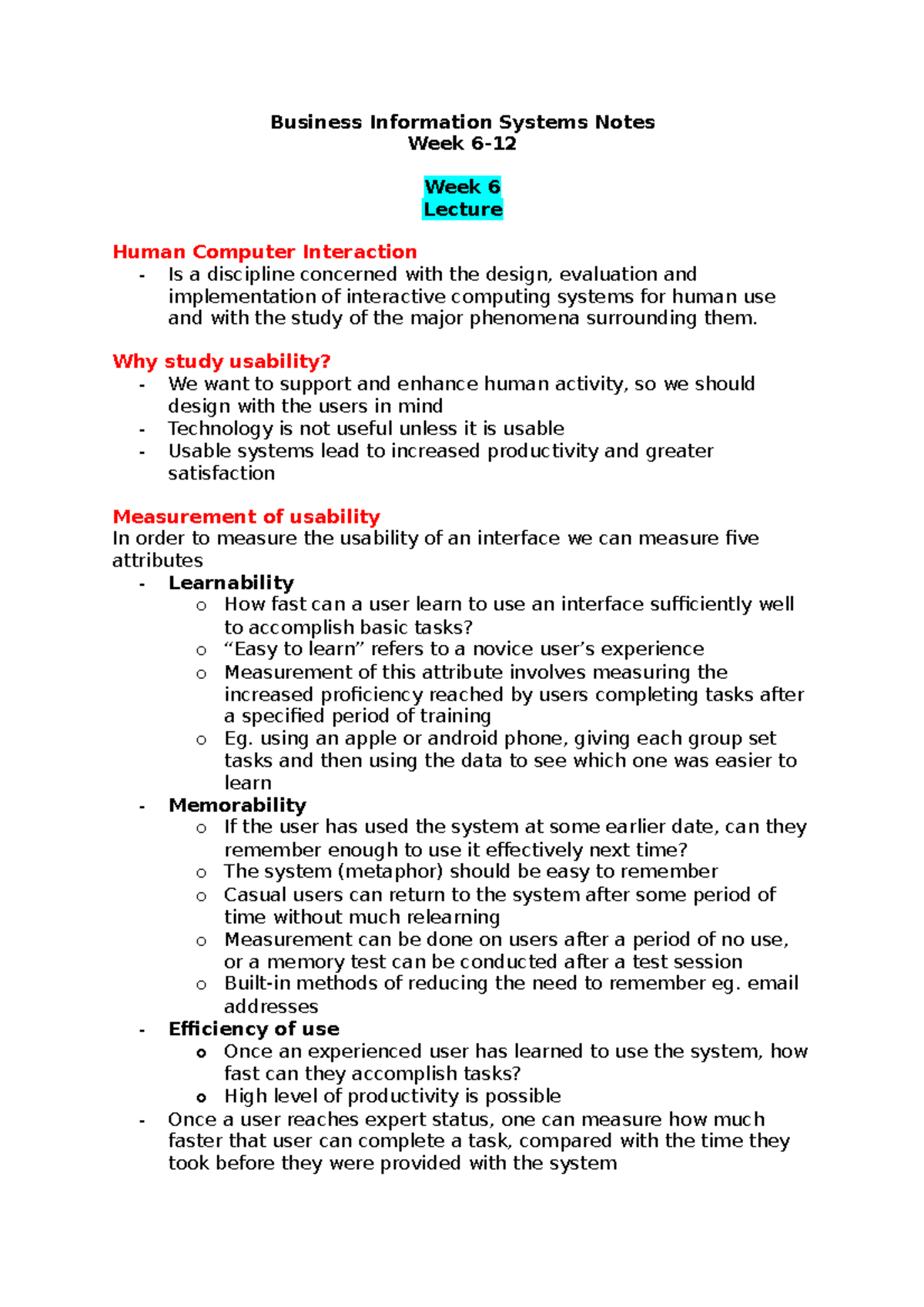 Business info systems weeks 6-12 - Business Information Systems Notes ...
