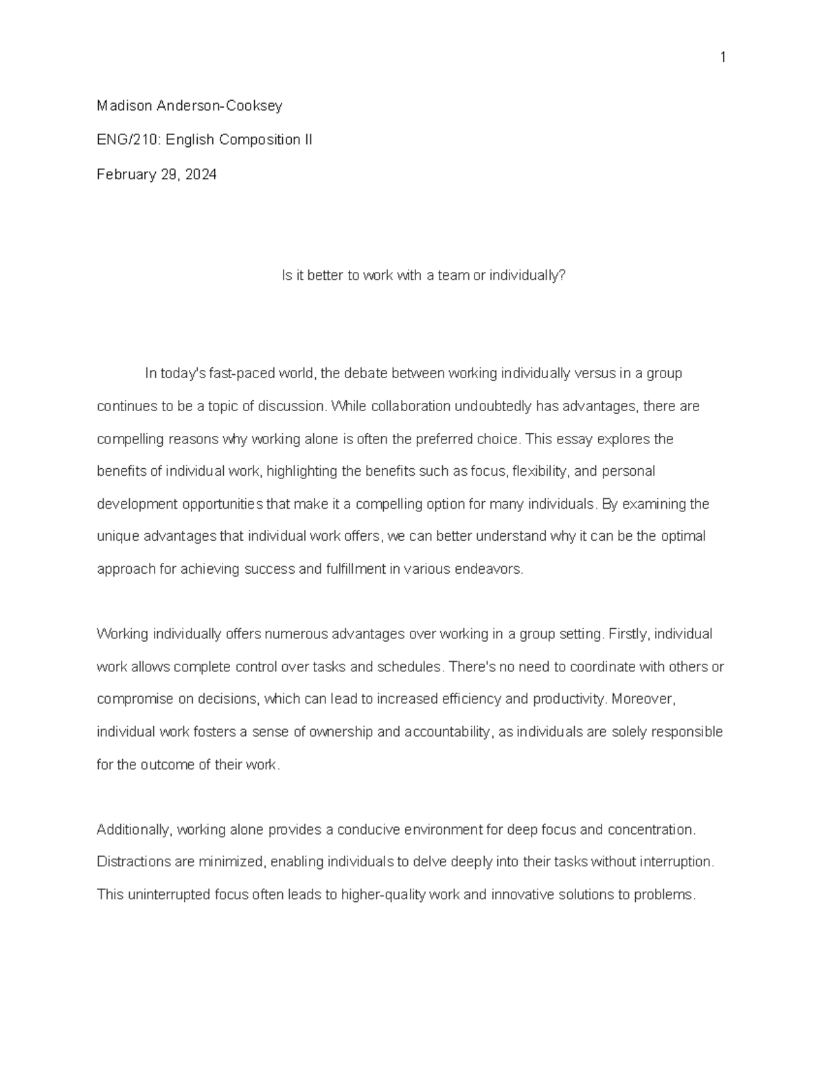 ENG 210, Argument Essay, Week 3 - 1 Madison Anderson-Cooksey ENG/210 ...