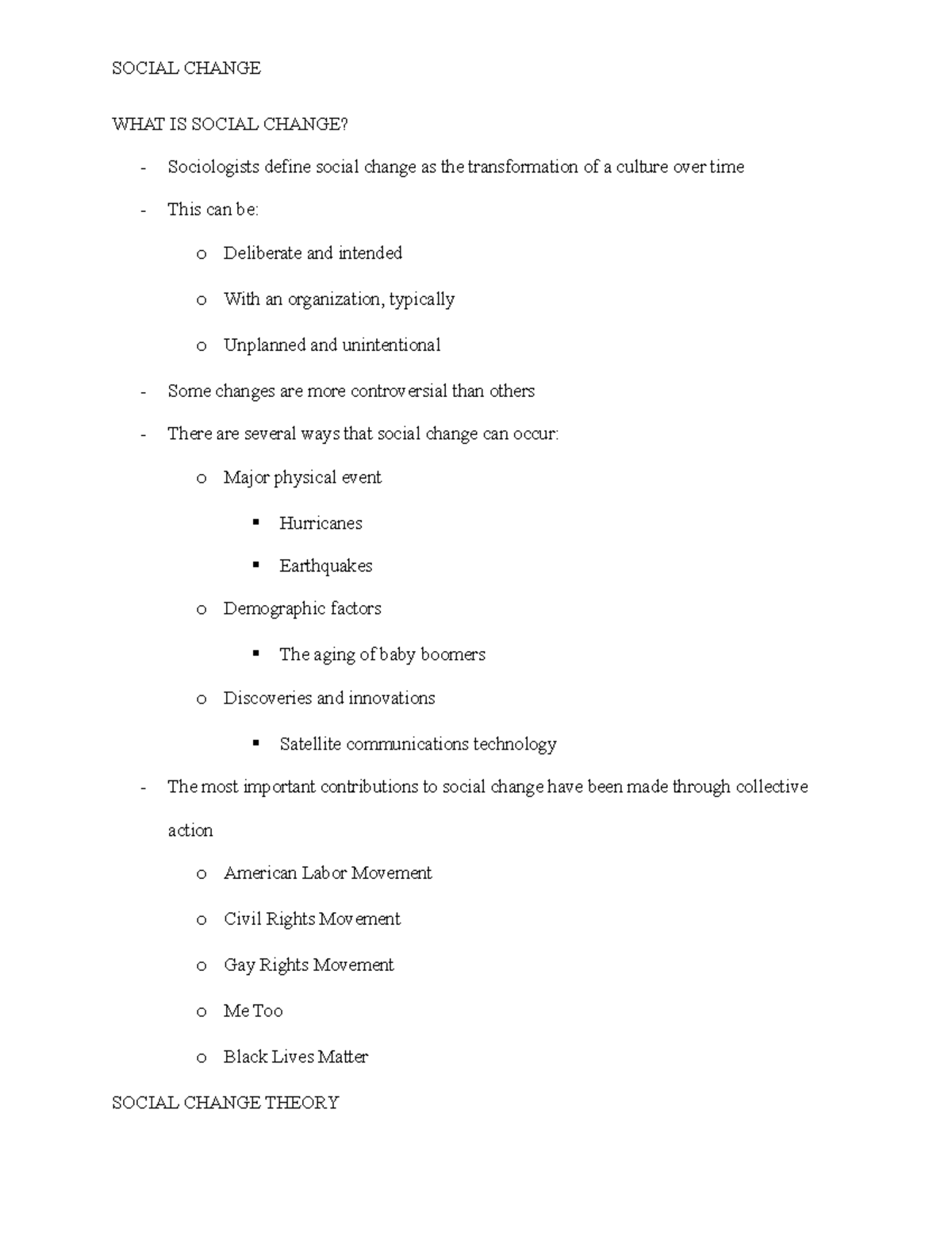 SOCY Notes 13 - social change, social change theory, collective ...