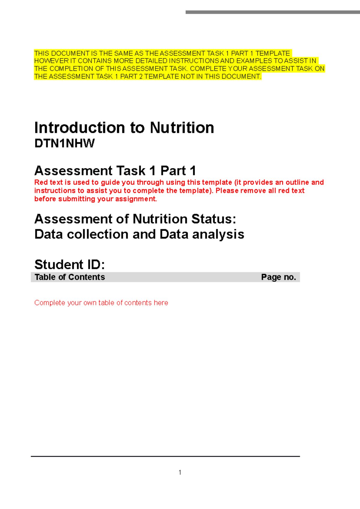 Assessment Task 1 Part 1 - Instructions AND Examples - THIS DOCUMENT IS ...