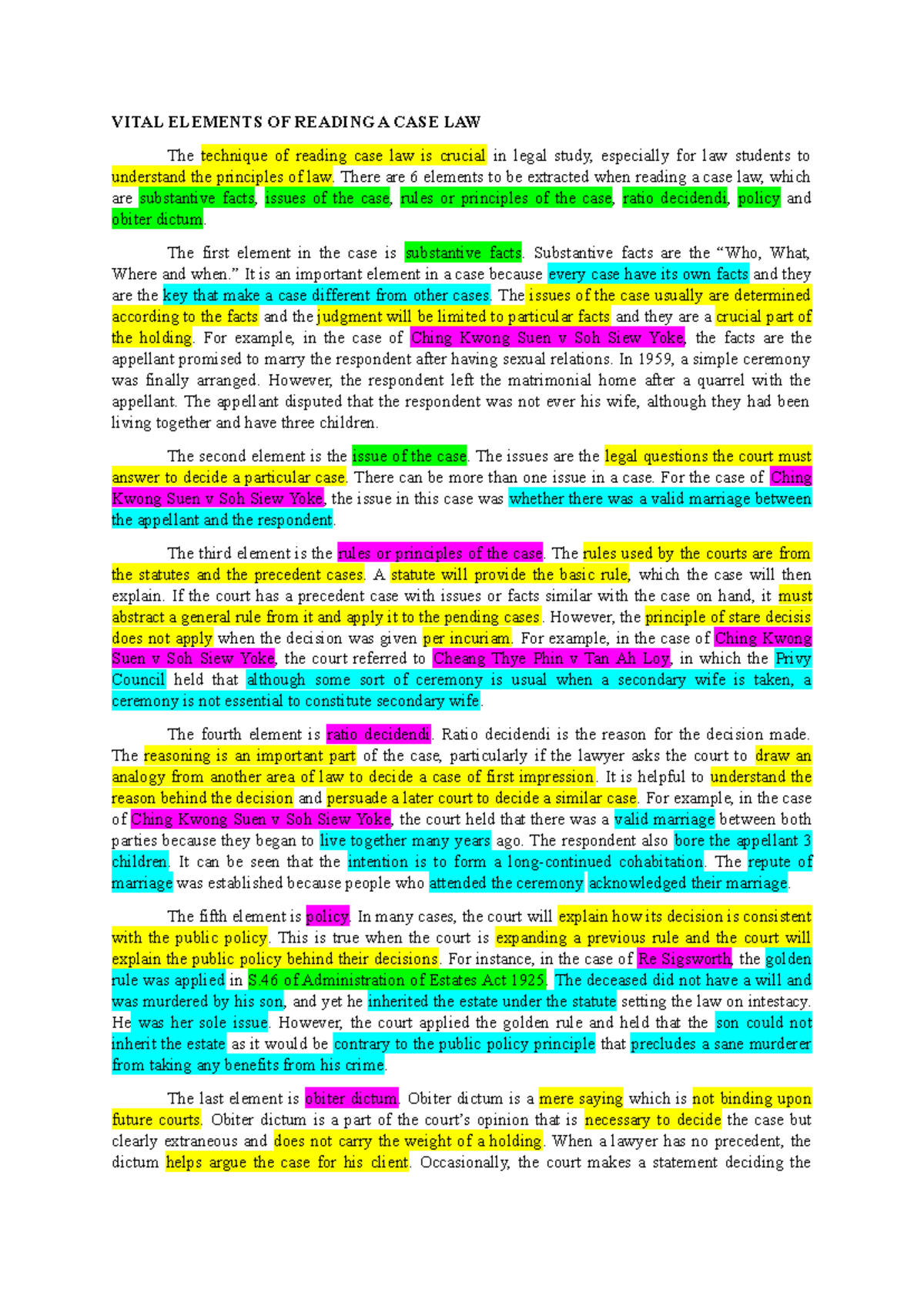 Vital Elements OF Reading A CASE LAW - VITAL ELEMENTS OF READING A CASE ...