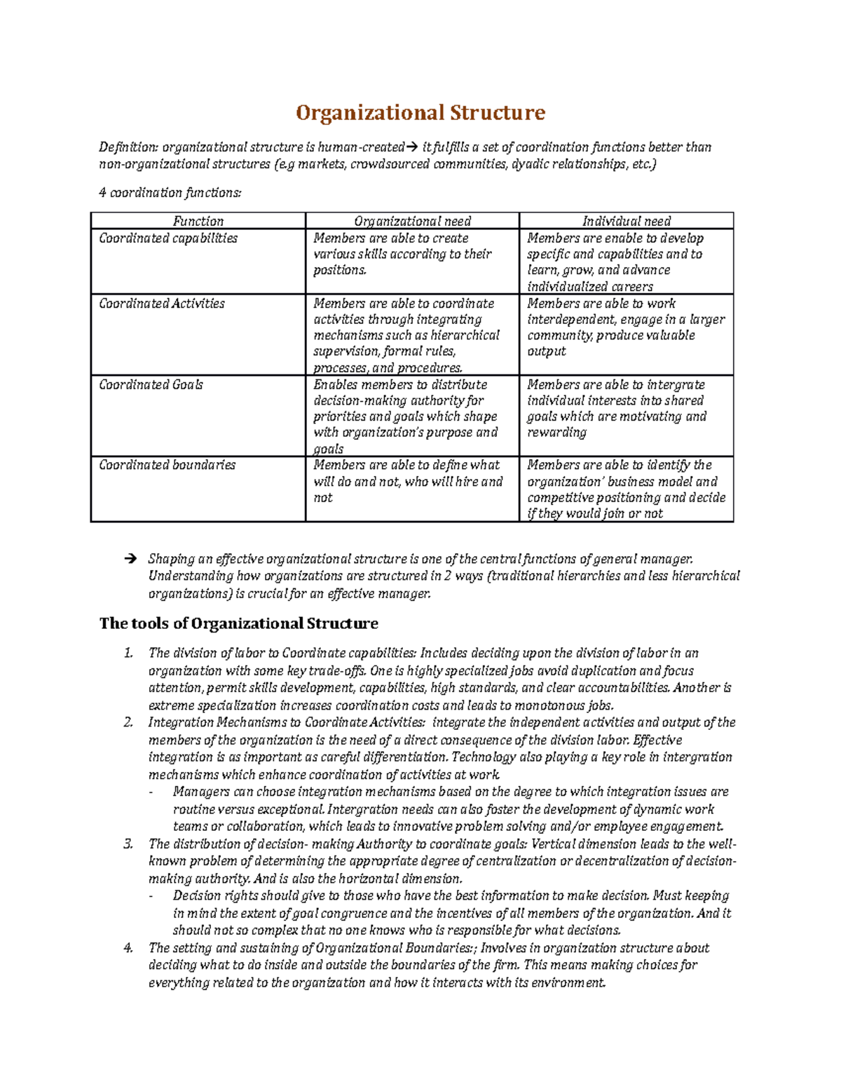 Organizational structure and summary - Organizational Structure ...