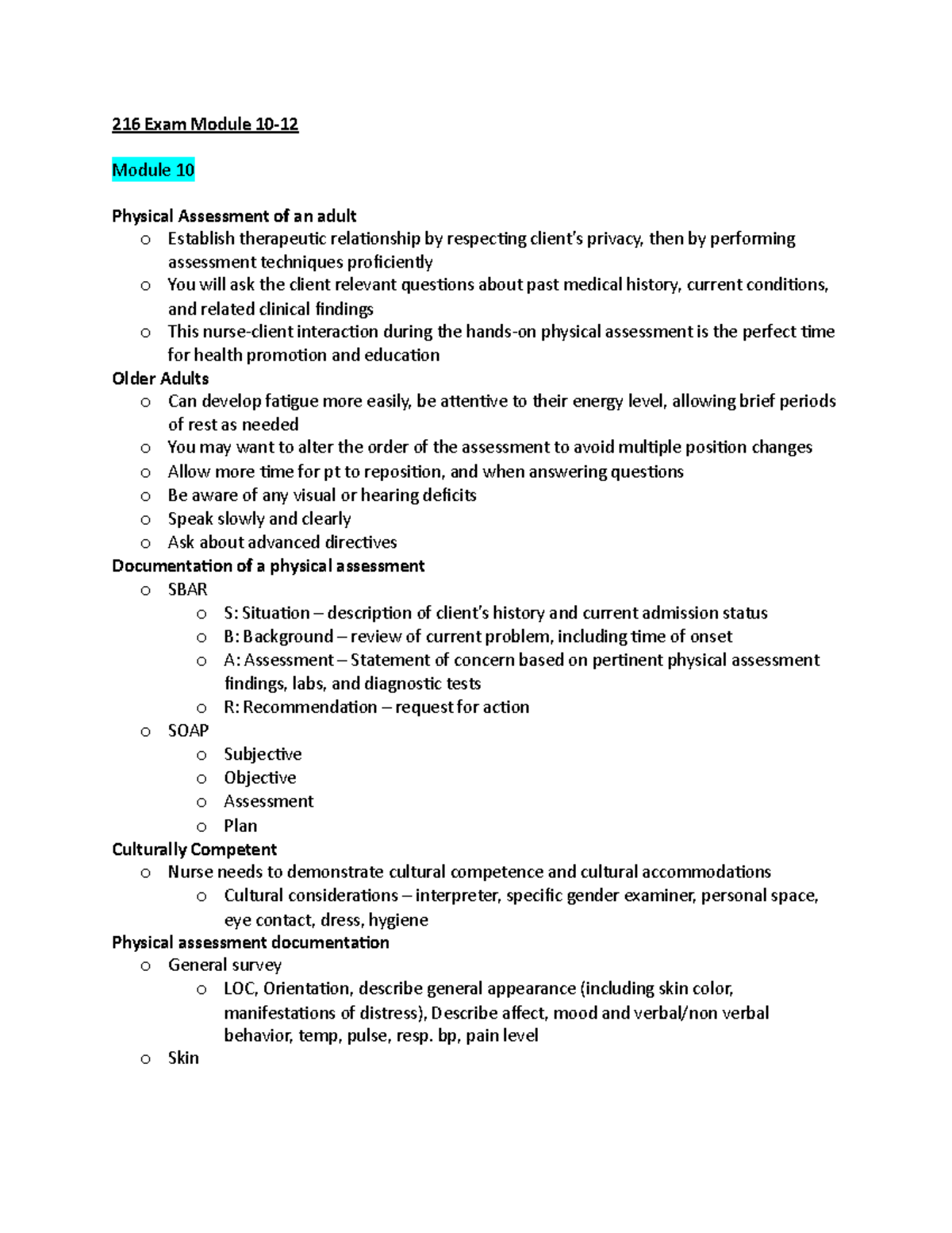 216 Exam Module 10-12 - 216 Exam Module 10- Module 10 Physical ...