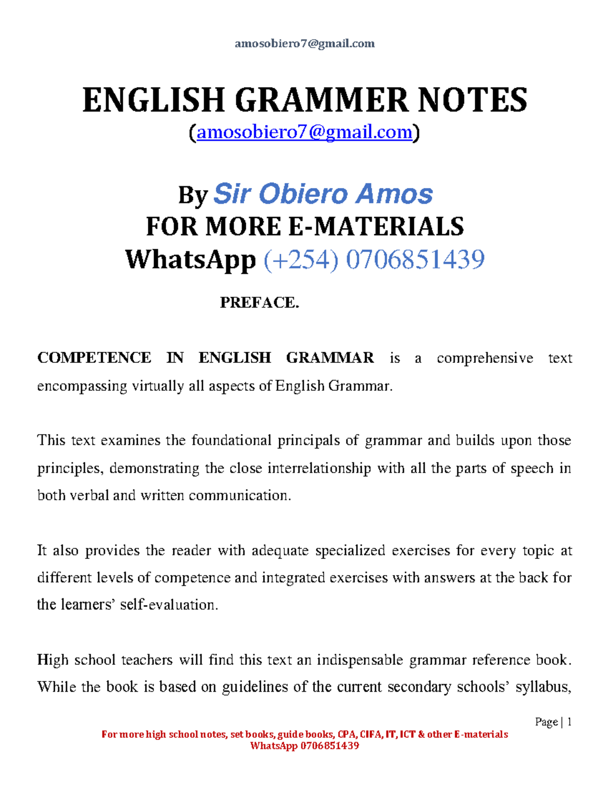 English Grammar Notes-1 - Page | 1 For more high school notes, set ...