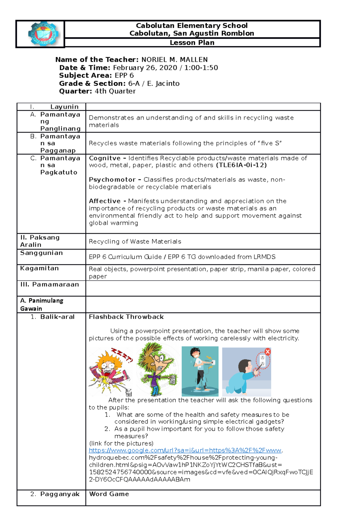 Sir Neil Demo Plan 4th Quarter - Cabolutan Elementary School Cabolutan ...