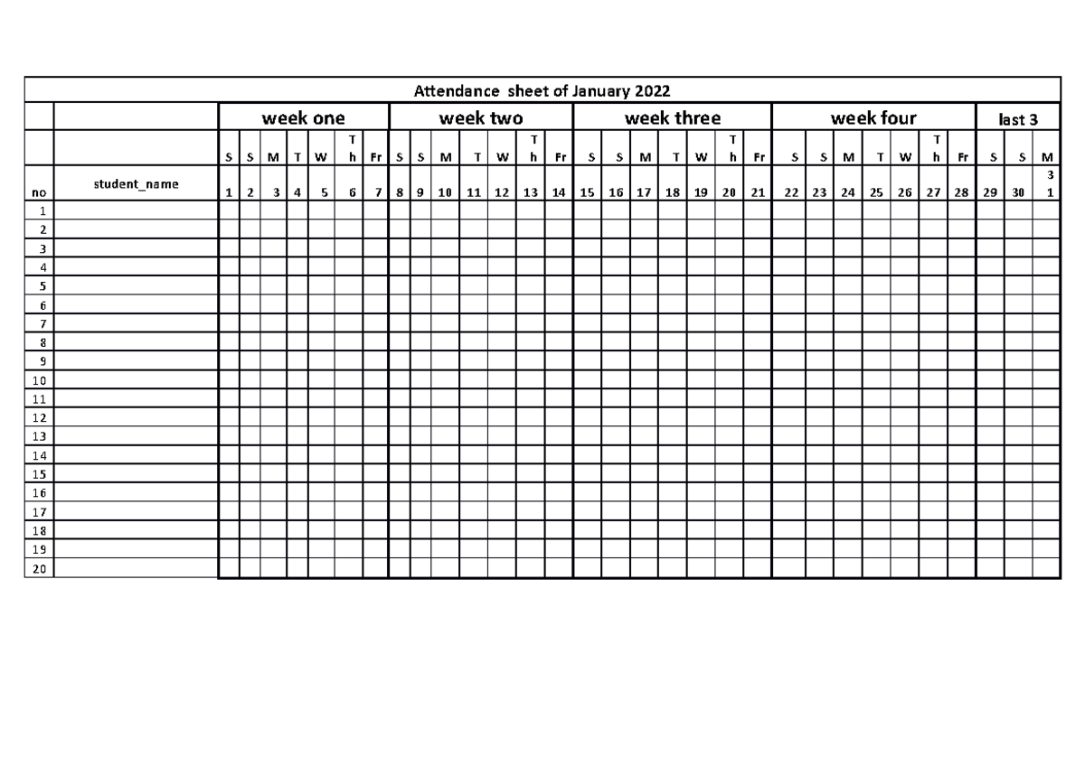 Attendance sheet of januray 2022 - database - Attendance sheet of ...