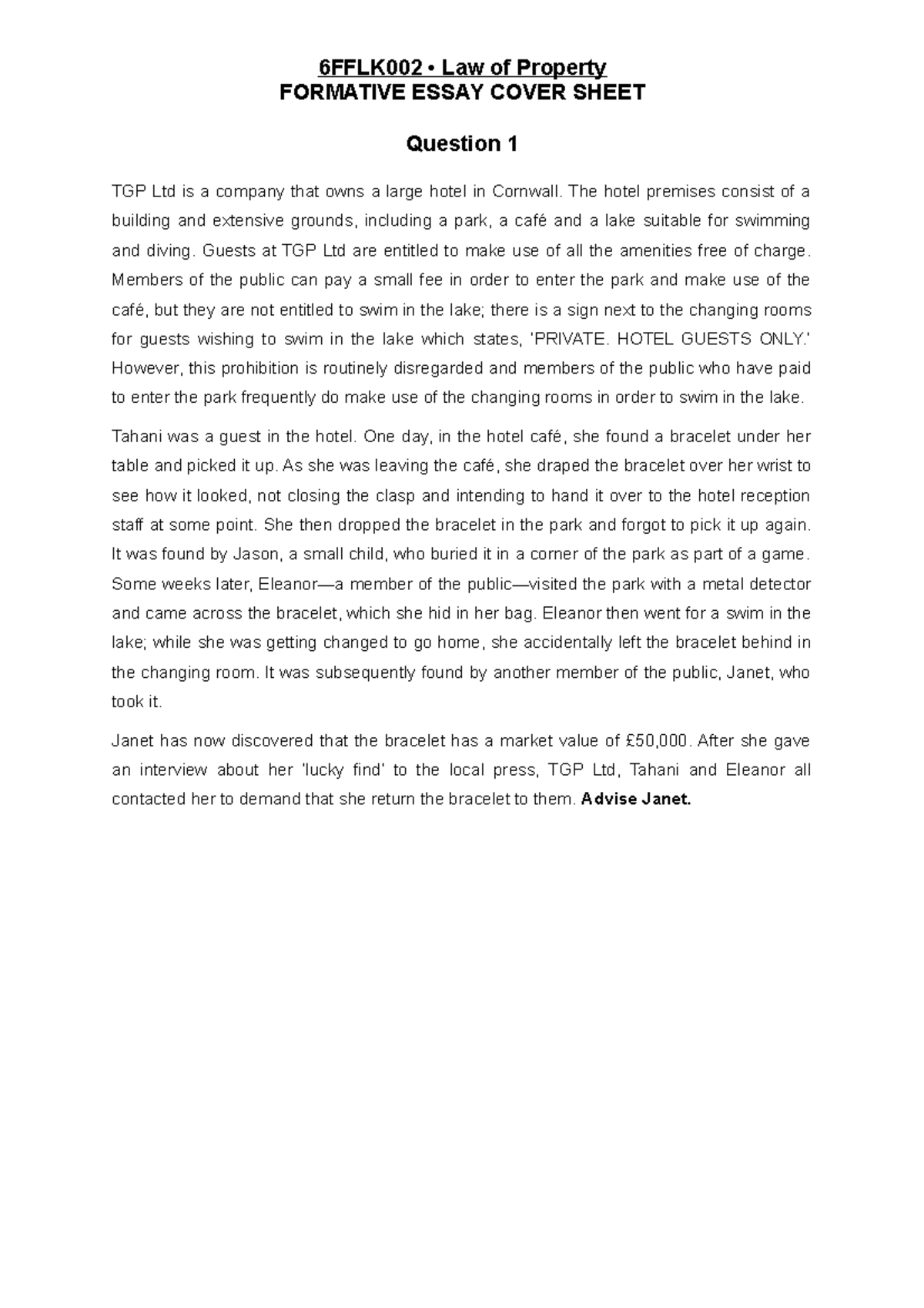 Property Formative Assignment - 6FFLK002 • Law of Property FORMATIVE ...