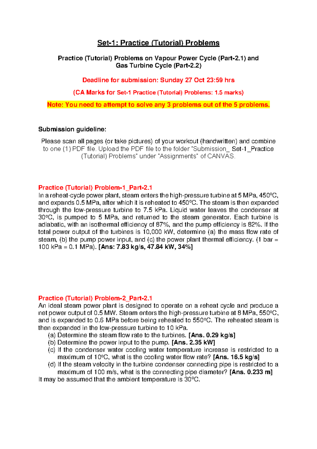 Set-1 Practice (Tutorial) Problems - Submission guideline: Please scan ...
