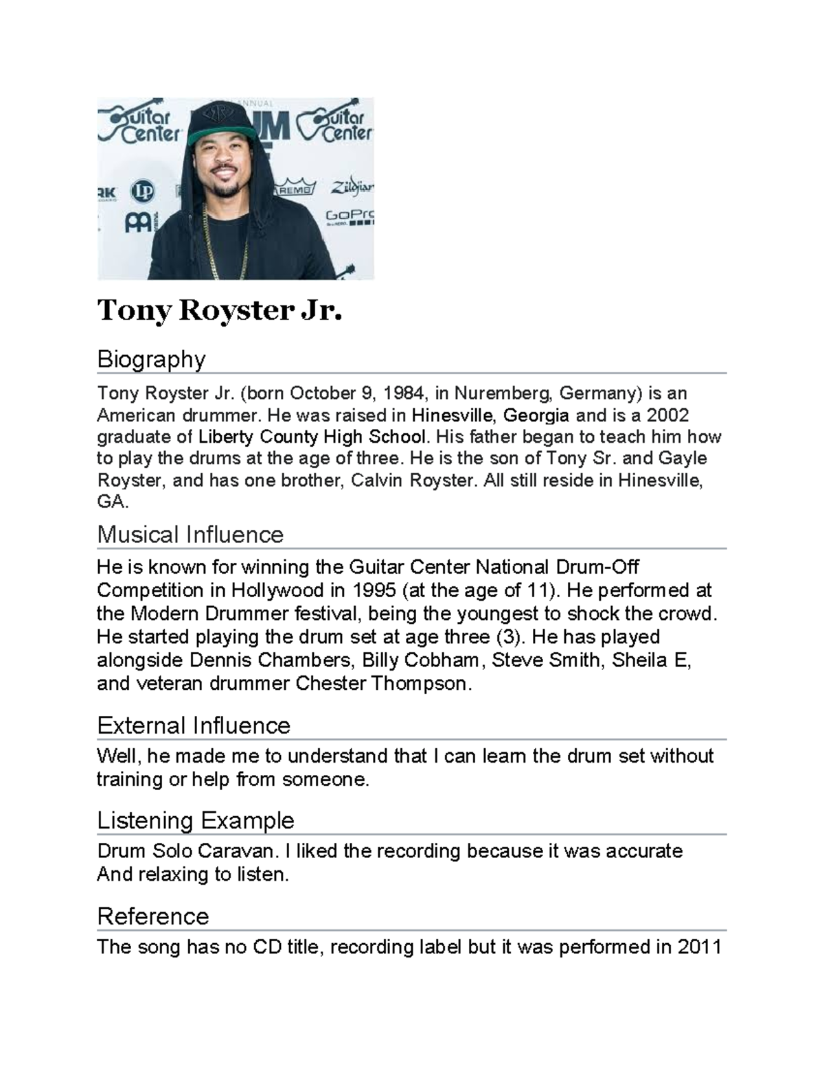 Tony Royster - Biography Tony Royster Jr. (born October 9, 1984, in ...