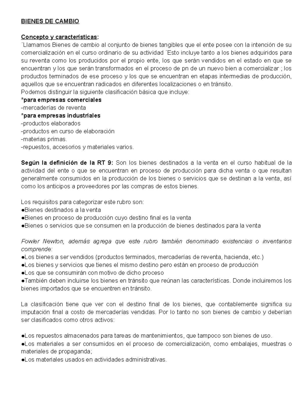 Los Bienes de cambio - CONCEPTO Y TRATAMIENTO CONTABLE - BIENES DE CAMBIO Concepto y - Studocu