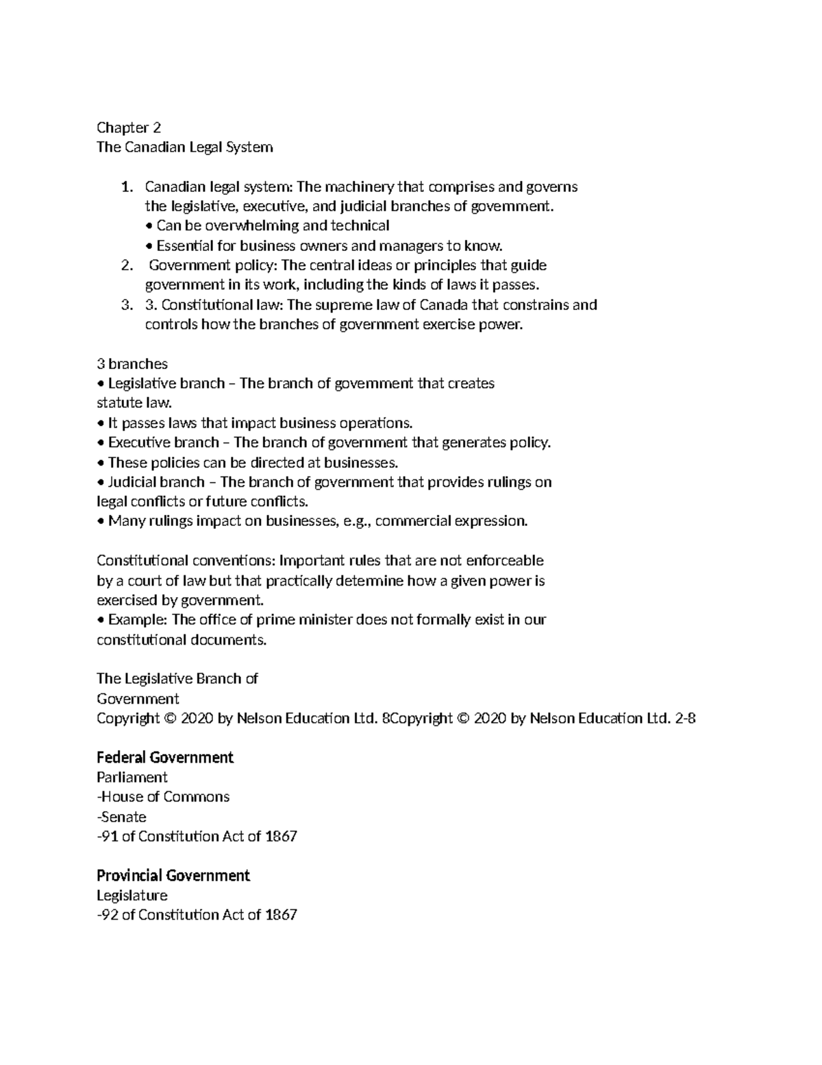 LAW reviewer - Chapter 2 The Canadian Legal System 1. Canadian legal ...