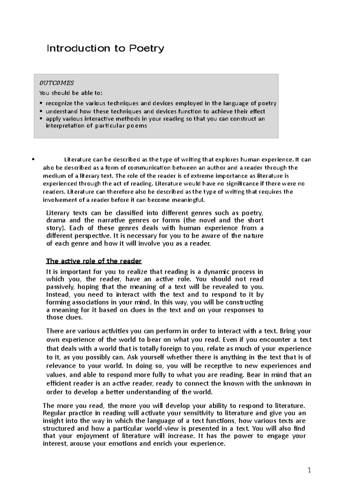 Introduction to Poetry, University of South Africa , Eng2603 ...