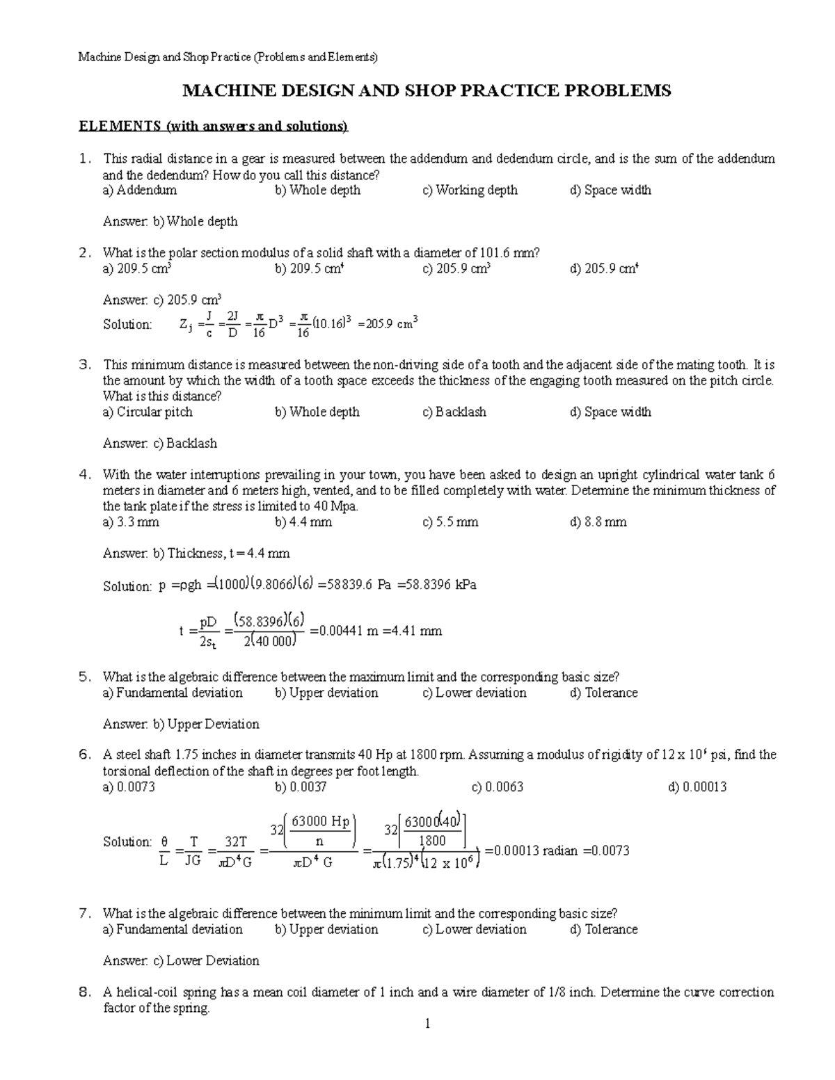 Machiine Design AND SHOP Practice (Problems and Elements) - MACHINE DESIGN AND SHOP PRACTICE ...