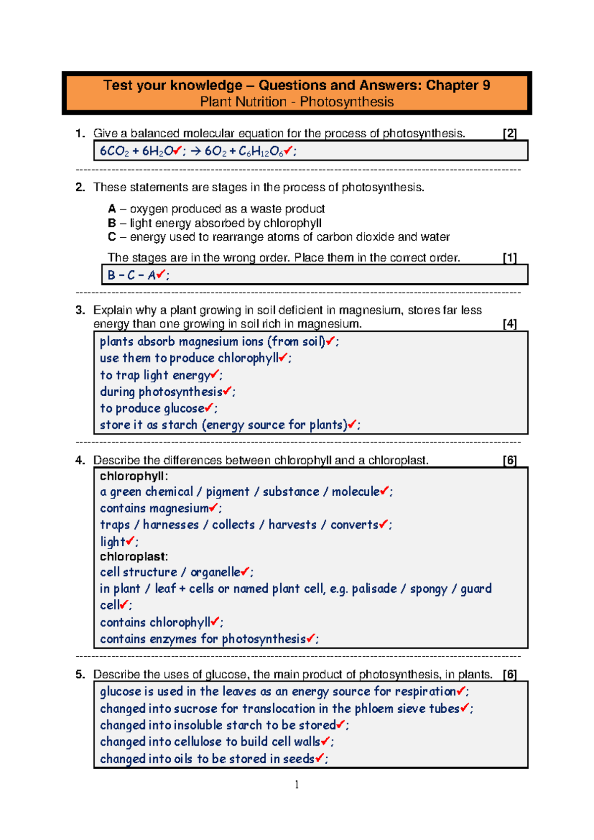 Biology Question and answers Chapter 9 - Test your knowledge ...