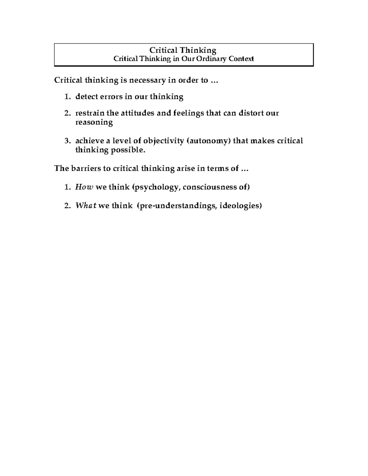 Lecture-Critical Thinking in Our Ordinary Context - Critical Thinking ...