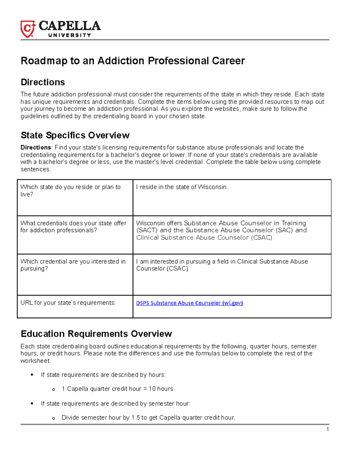 Cf week 1 assignment - Roadmap to addictions career - Roadmap to an ...