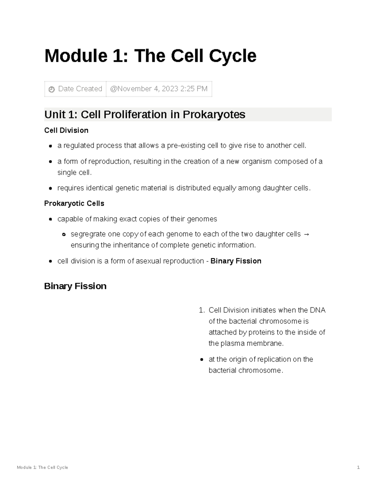 Module 1 The Cell Cycle - Module 1: The Cell Cycle Date Created Unit 1 ...