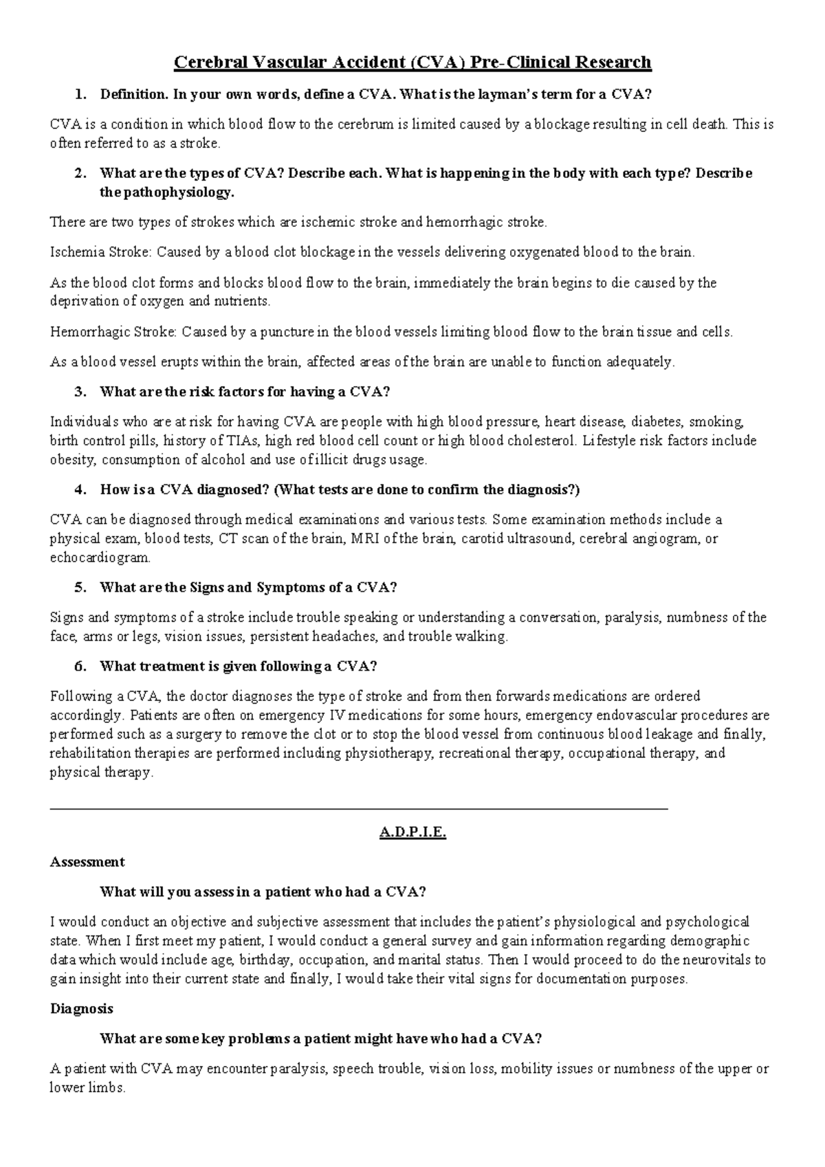 Pre-Clinical Research- CVA - Cerebral Vascular Accident (CVA) Pre ...